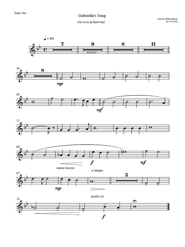 Gabriella's Song - Tenor Sax | PDF