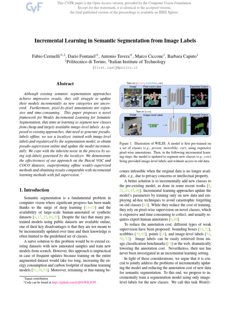 Cermelli Incremental Learning in Semantic Segmentation From Image Labels CVPR 2022 Paper | PDF ...
