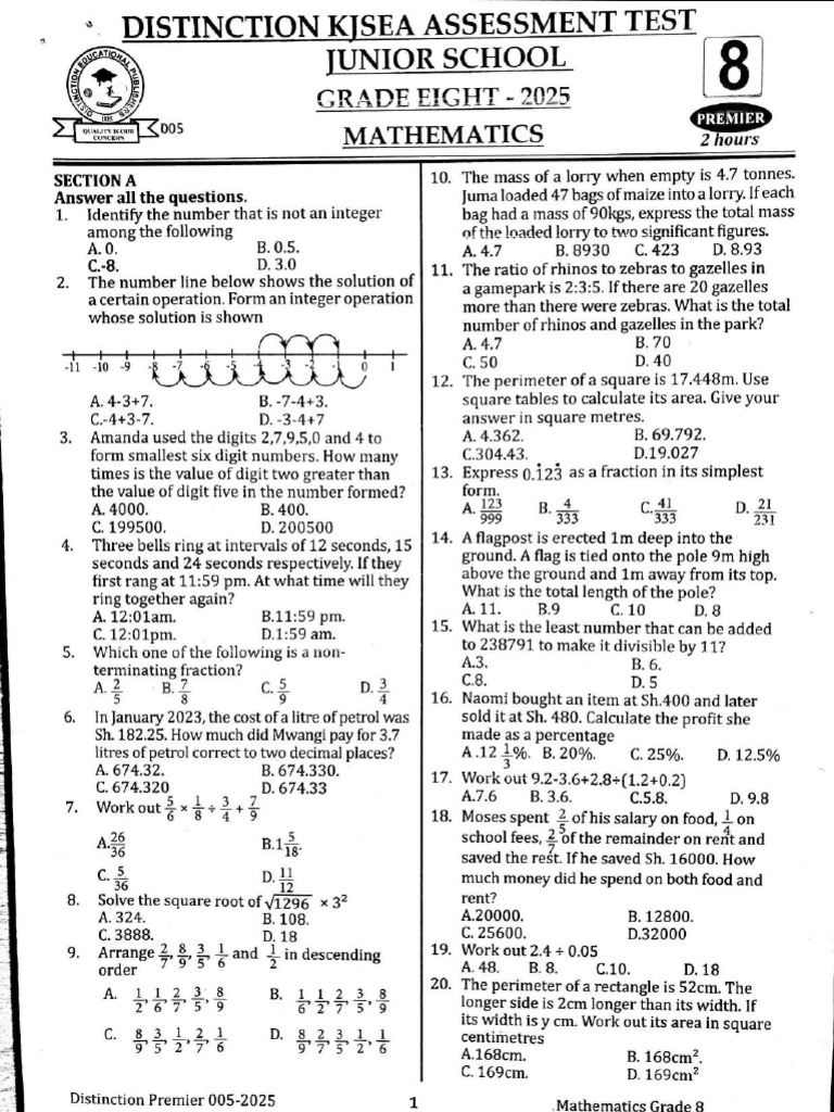 Grade 8 005 Distinction All Subjects With Marking Scheme PDF | PDF