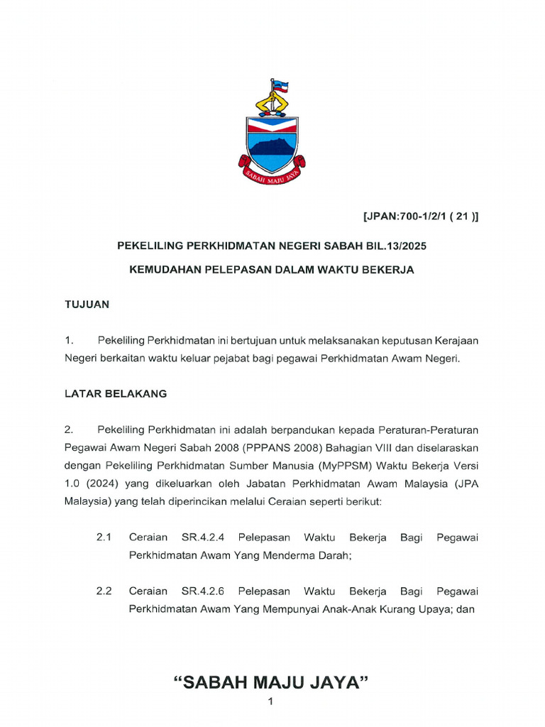 Pekeliling Perkhidmatan Negeri Sabah Bil.13.2025 | PDF
