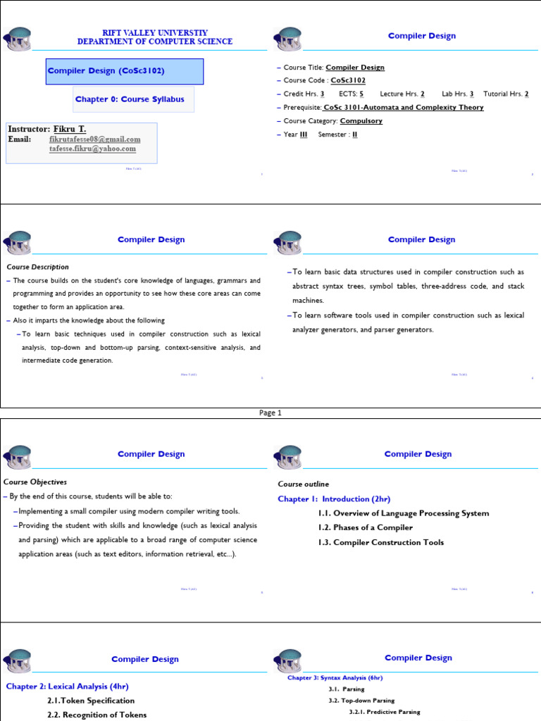 Compiler Design Course Outline | PDF | Parsing | Compiler