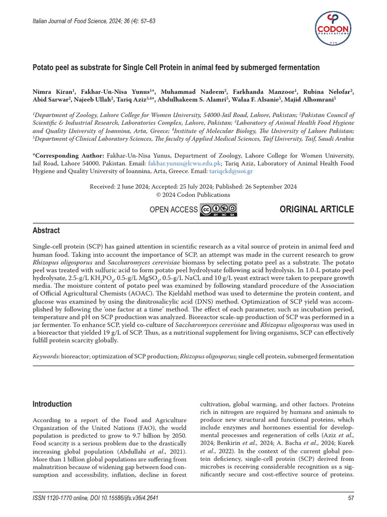 Potato Peel As Substrate For Single Cell Protein in Animal Feed by ...