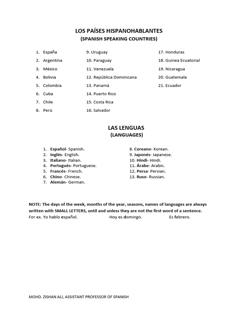 Spanish Speaking Countries & Languages | PDF
