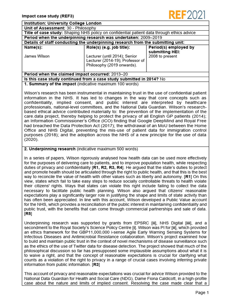 Impact Case Study - University College London - 30 - Shaping NHS Policy ...