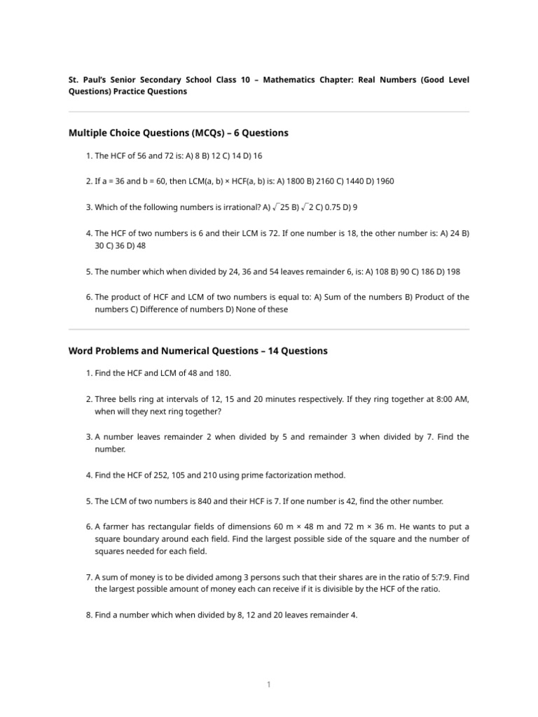 Real Numbers Chapter Worksheet | PDF | Numbers | Discrete Mathematics