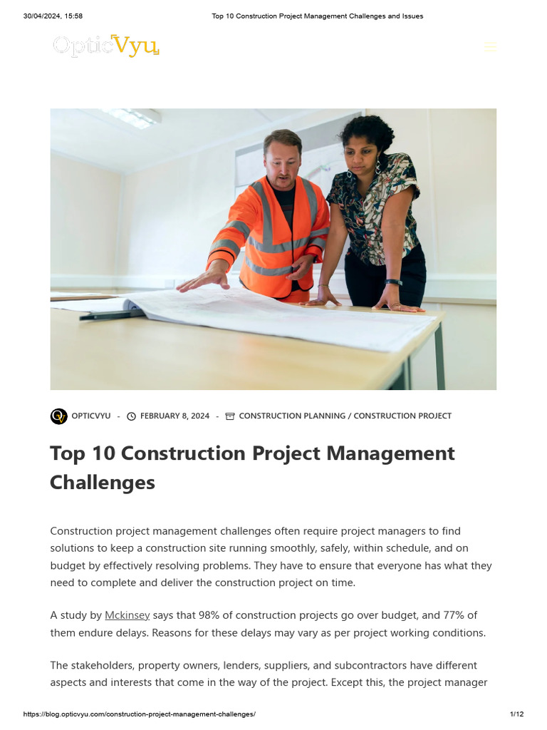 Top 10 Construction Project Management Challenges and Issues | PDF | Project Management ...