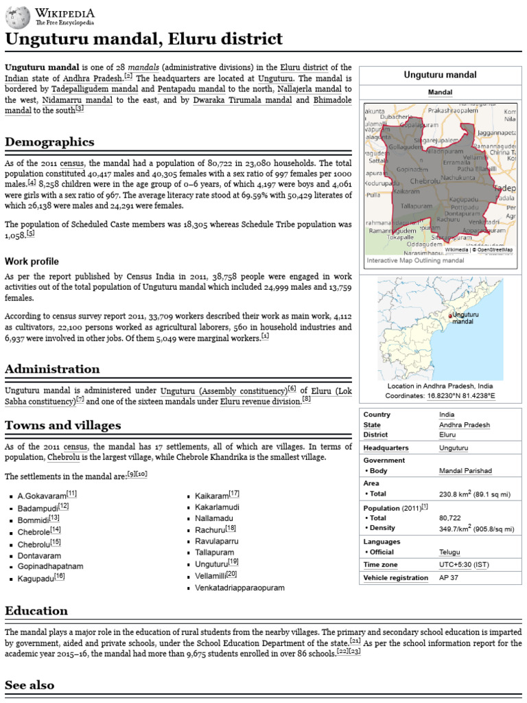 Unguturu Mandal, Eluru District - Wikipedia | PDF