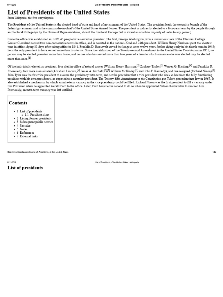 List of Presidents of The United States - Wikipedia | PDF | Presidents ...