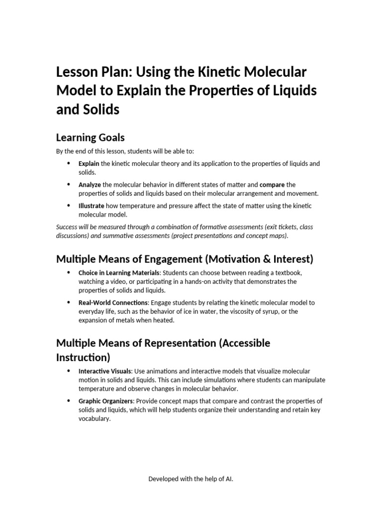 UDL Planner For Kinetic Molecular Model of Liquids and Solids | PDF ...