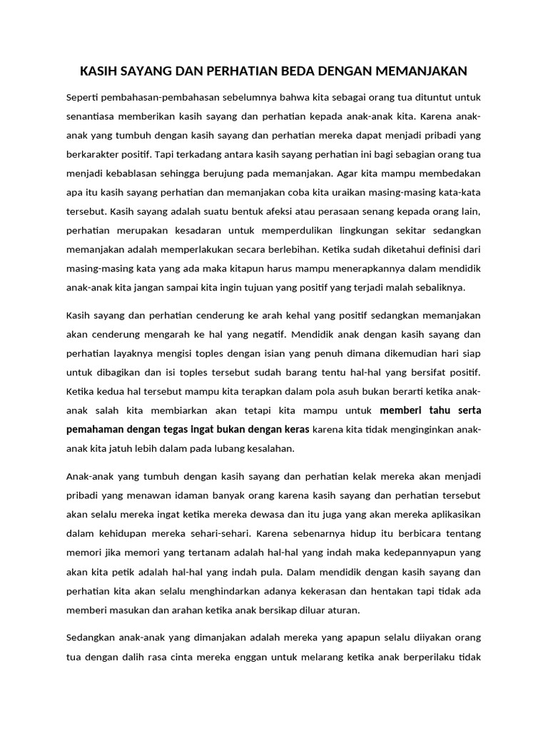 Kasih Sayang Dan Perhatian Beda Dengan Memanjakan | PDF