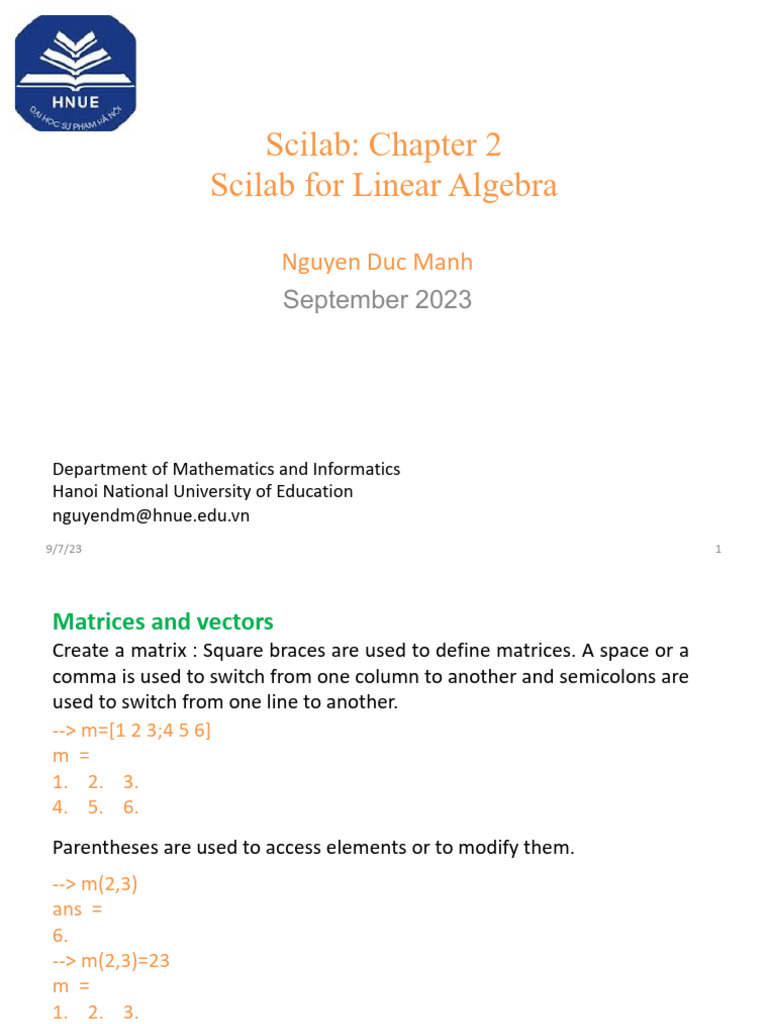 Scilab 2 | PDF | Eigenvalues And Eigenvectors | Matrix (Mathematics)
