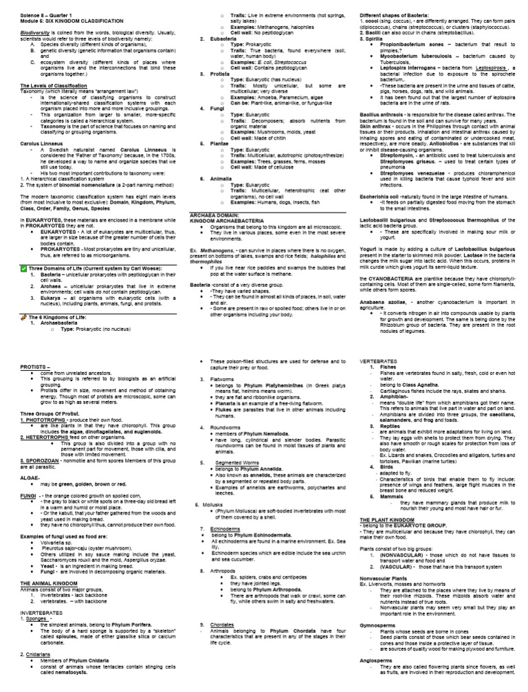 Six Kingdom Classification Overview | PDF | Bacteria | Prokaryote