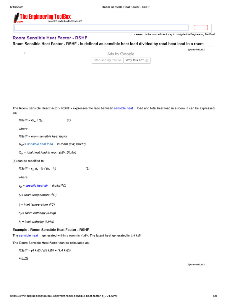 Room Sensible Heat Factor - RSHF | PDF | Humidity | Heat