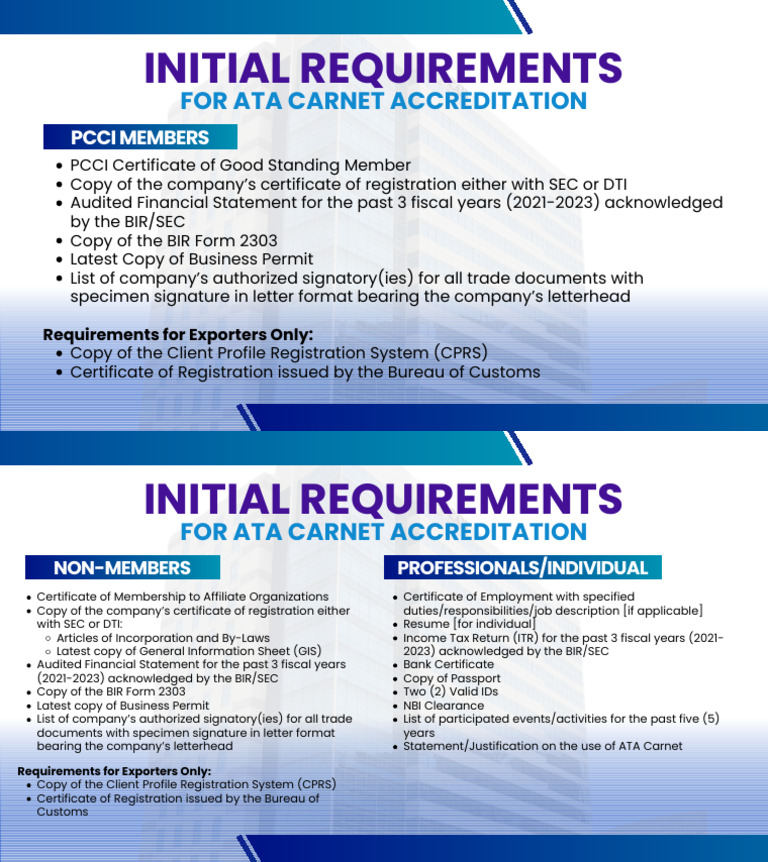 Initial Requirements For ATA Carnet Accreditation (PCCI Members, Non ...
