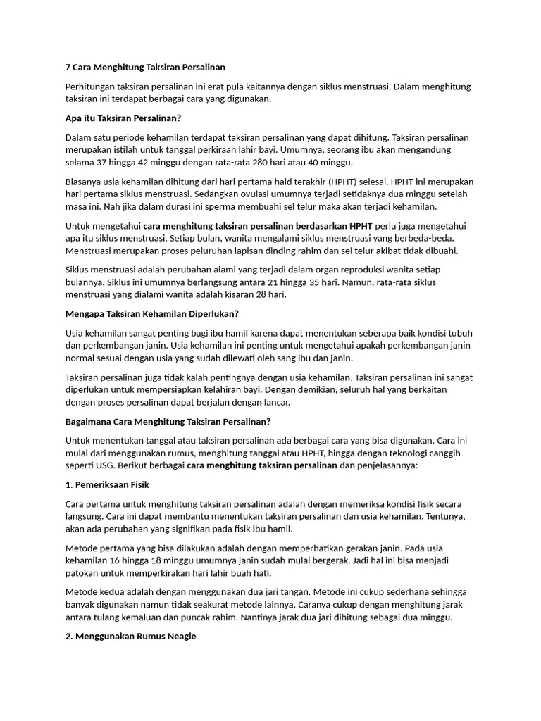 Cara Menghitung Taksiran Persalinan | PDF