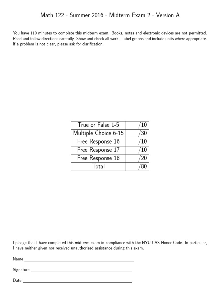 SAMPLE Midterm 2 Summer 2016 | PDF | Sequence | Curve