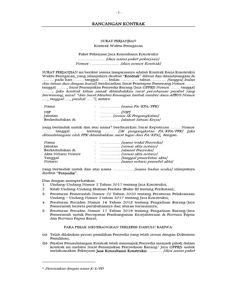 05 Rancangan Kontrak SSUK SSKK Waktu Penugasan Pekerjaan Pengawasan | PDF