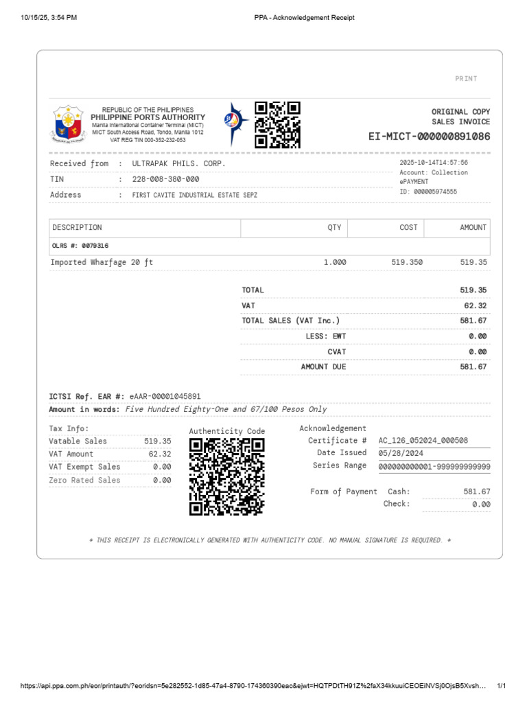 Non-VAT Acknowledgement Receipt | PDF | Receipt | Value Added Tax