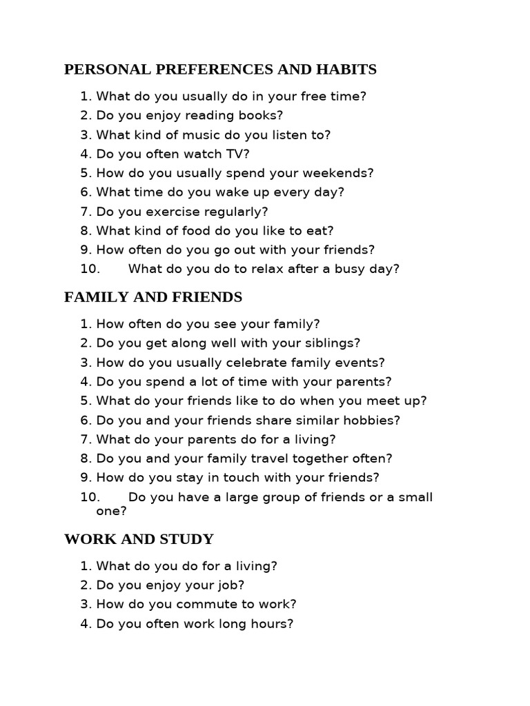 Personal Preferences and Daily Habits | PDF | Meal