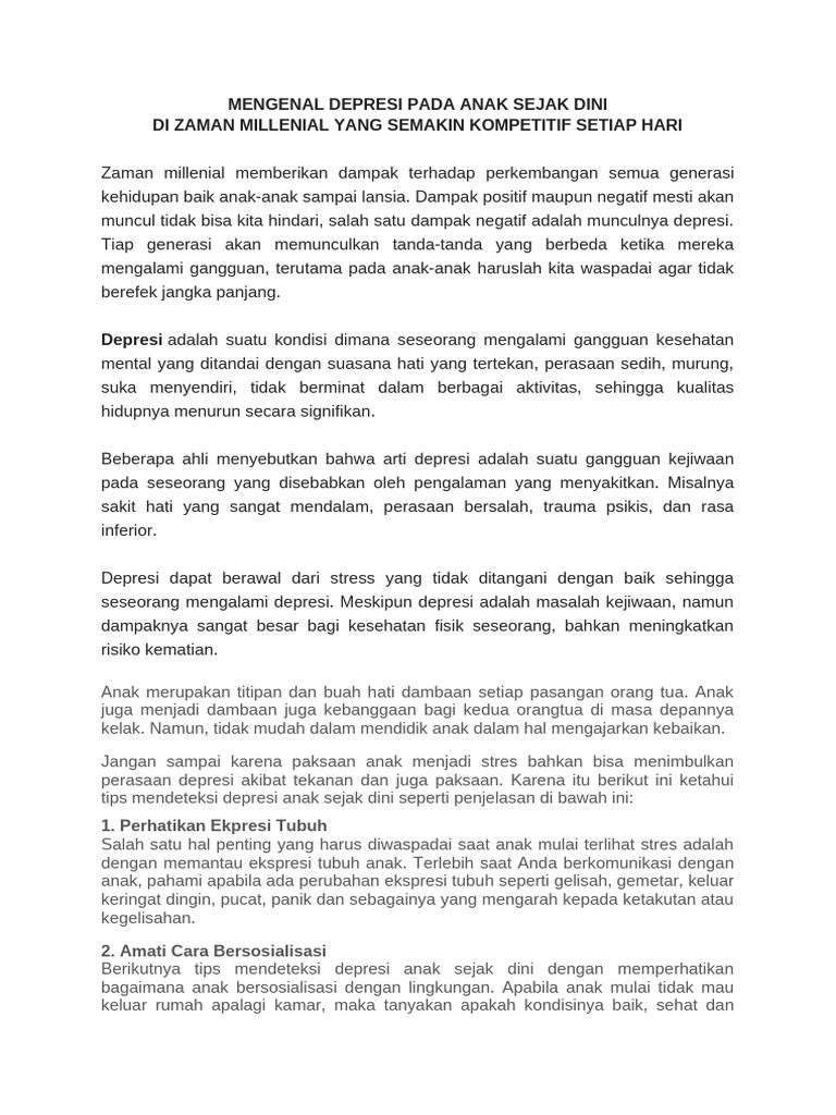 Mengenal Depresi Pada Anak Sejak Dini | PDF