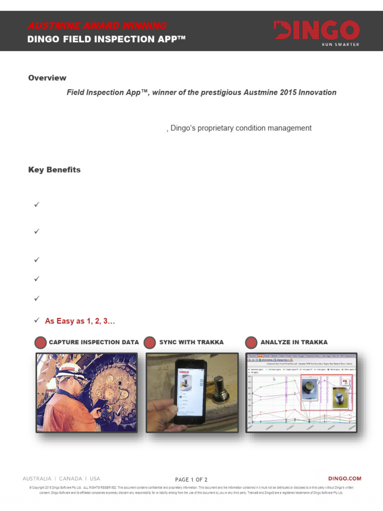 Dingo Field Inspection App Product Info Sheet | PDF | Data | Software