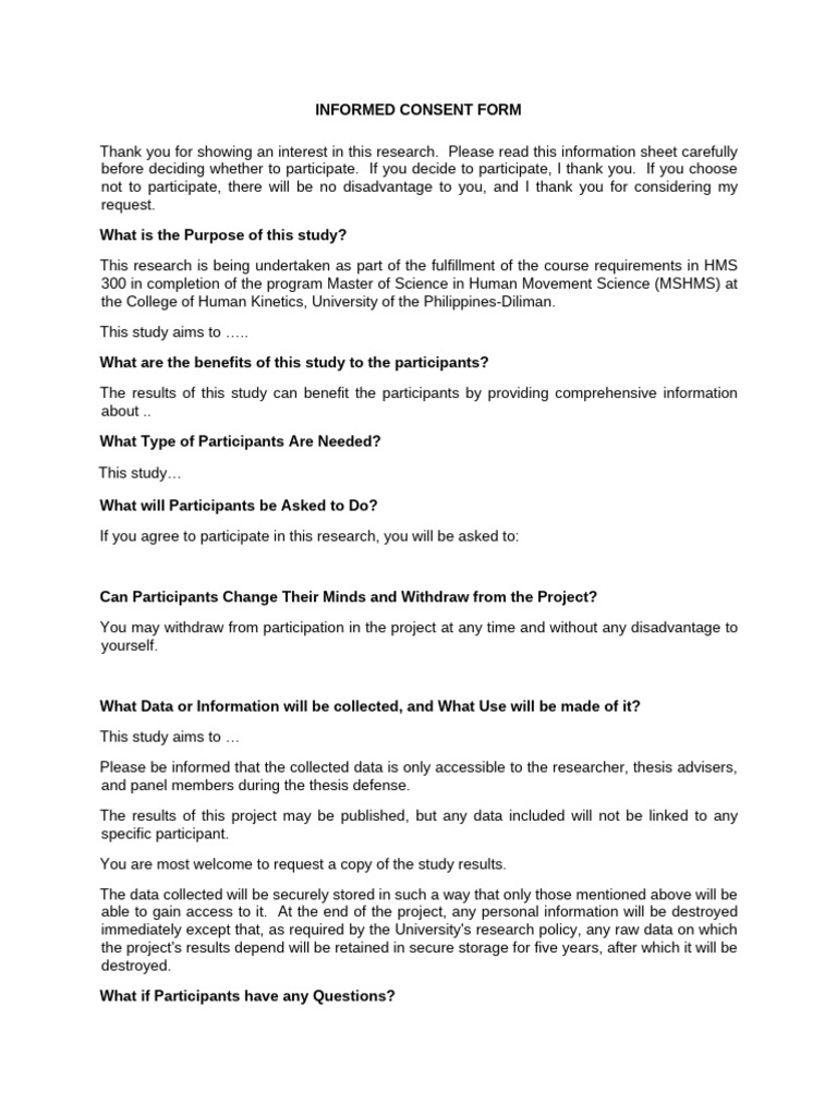 Form 4 - Informed Consent (Sample For For SS200 and HMS 300) | PDF