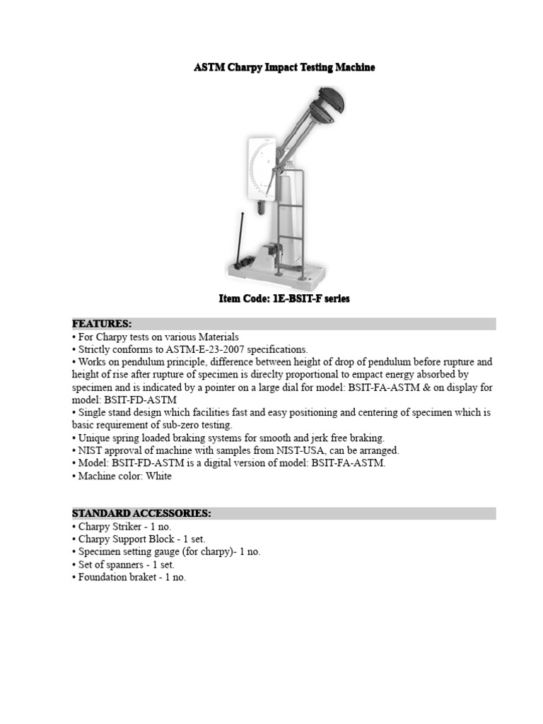ASTM Charpy Impact Testing Machine | PDF | Applied And ...