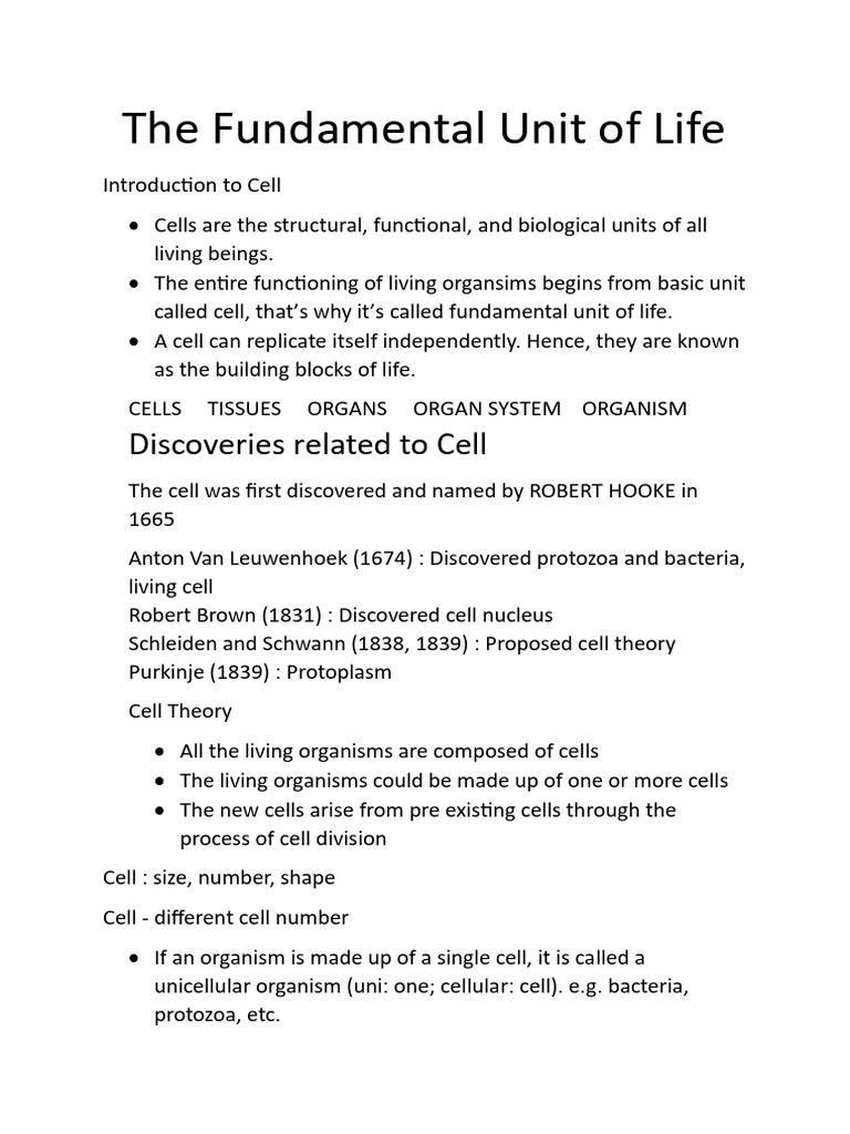 The Fundamental Unit of Life | PDF | Cell (Biology) | Endoplasmic Reticulum