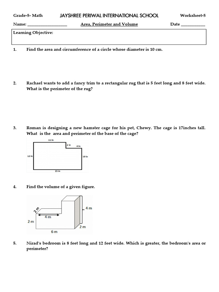 Grade 5 Math: Area, Perimeter, Volume | PDF
