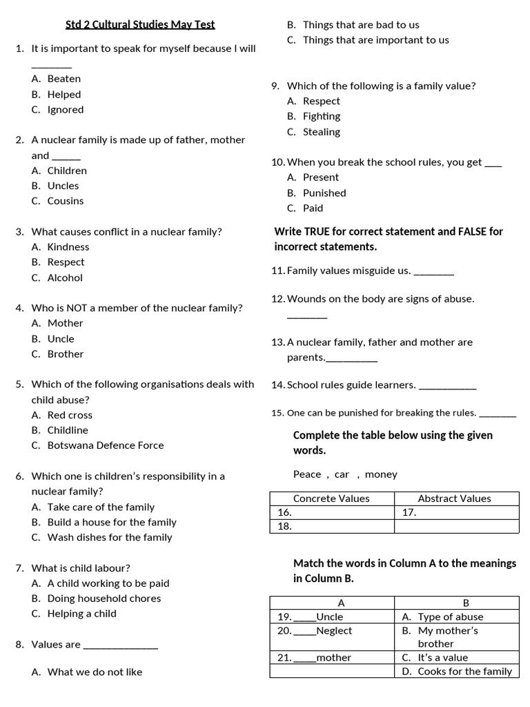 Std 2 Cultural Studies Test Questions | PDF | Chess Openings | Chess Theory