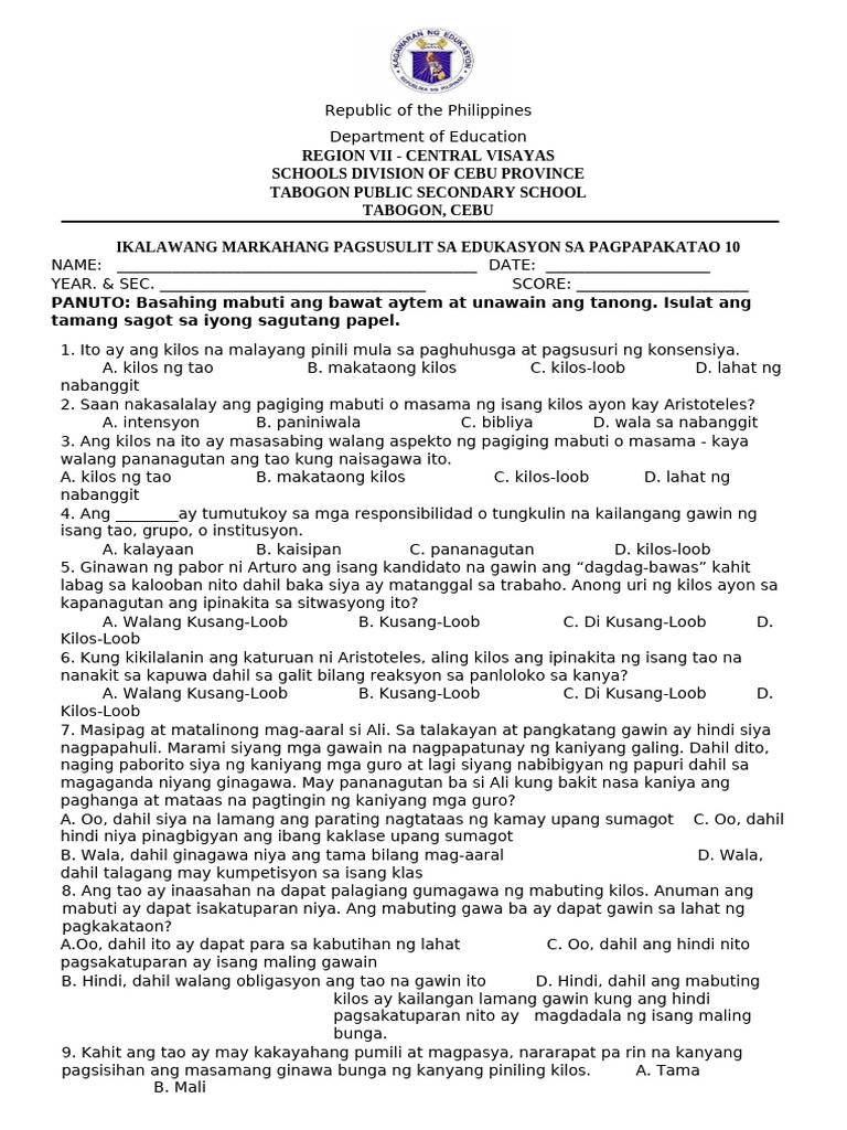 DTC - PT Esp 10 q2 Melc With Key | PDF