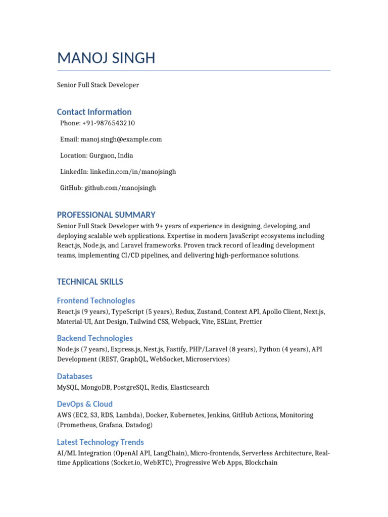 Manoj Singh FullStack Resume | PDF | Software Architecture | Computer ...