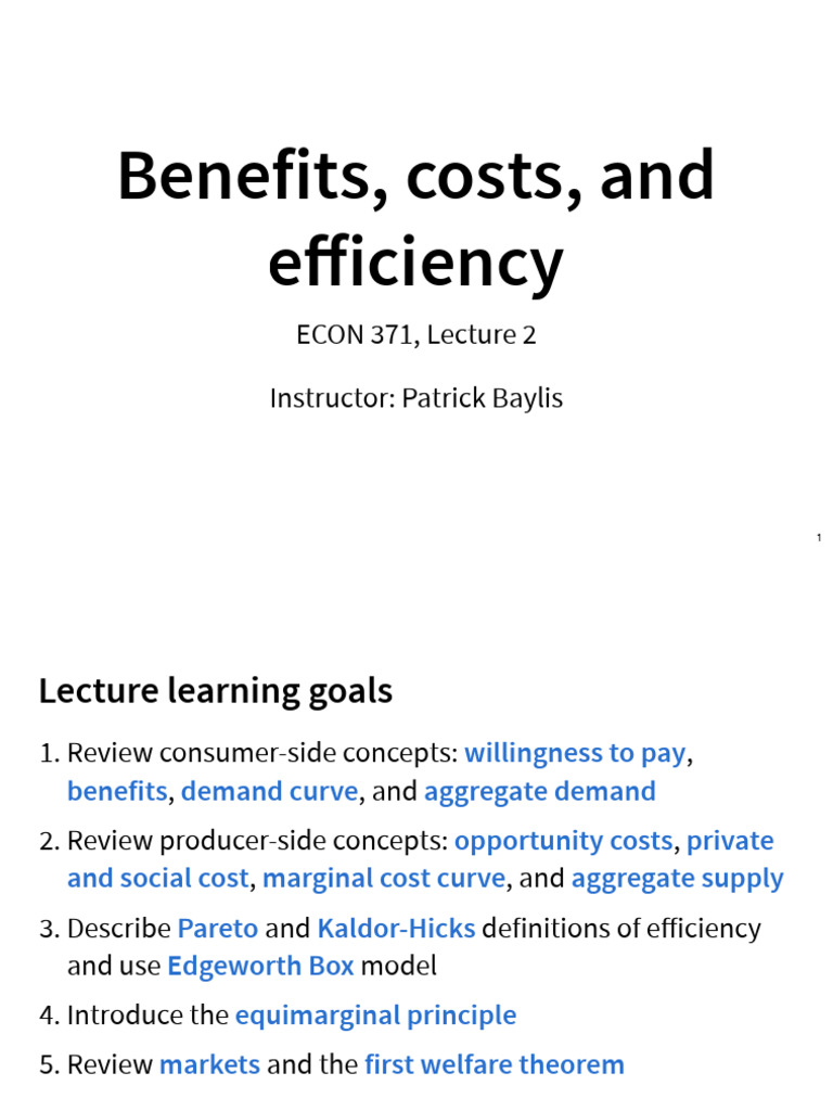 Lecture02 Benefits Costs Efficiency | PDF | Marginal Cost | Welfare ...