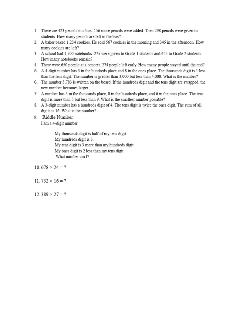 Word Problem (Chap. 1&2) GRADE 4 | PDF