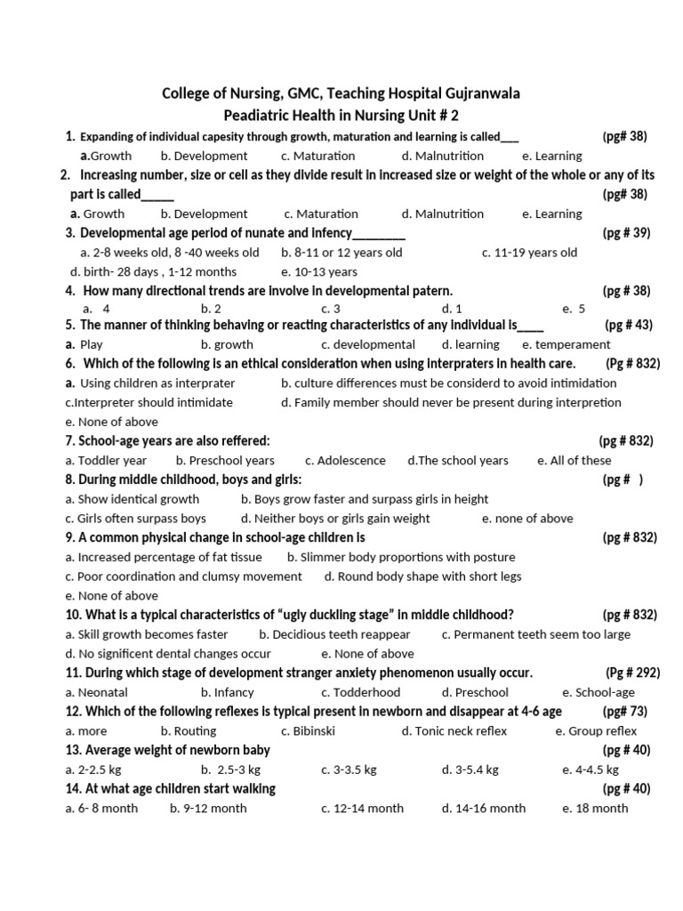 Pediatric MCQS 20 | PDF | Human Life Stages | Behavioural Sciences
