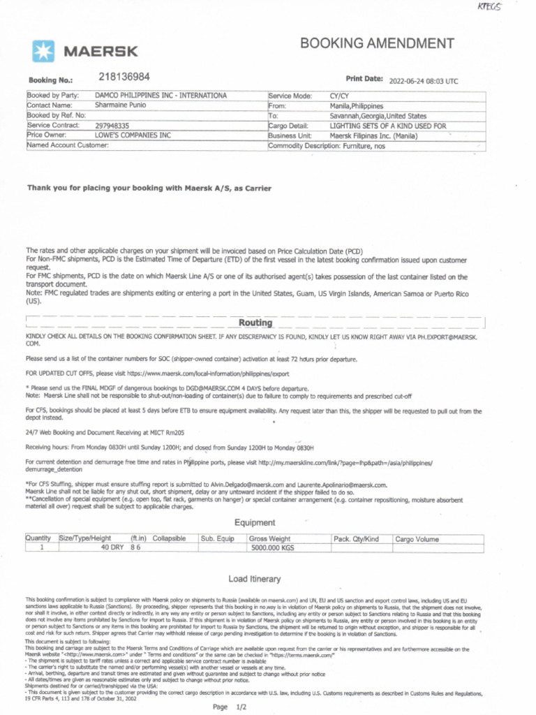 Booking KTE65-22 | PDF