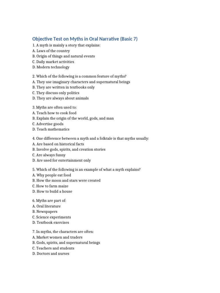 Myths in Oral Narrative Basic7 | PDF
