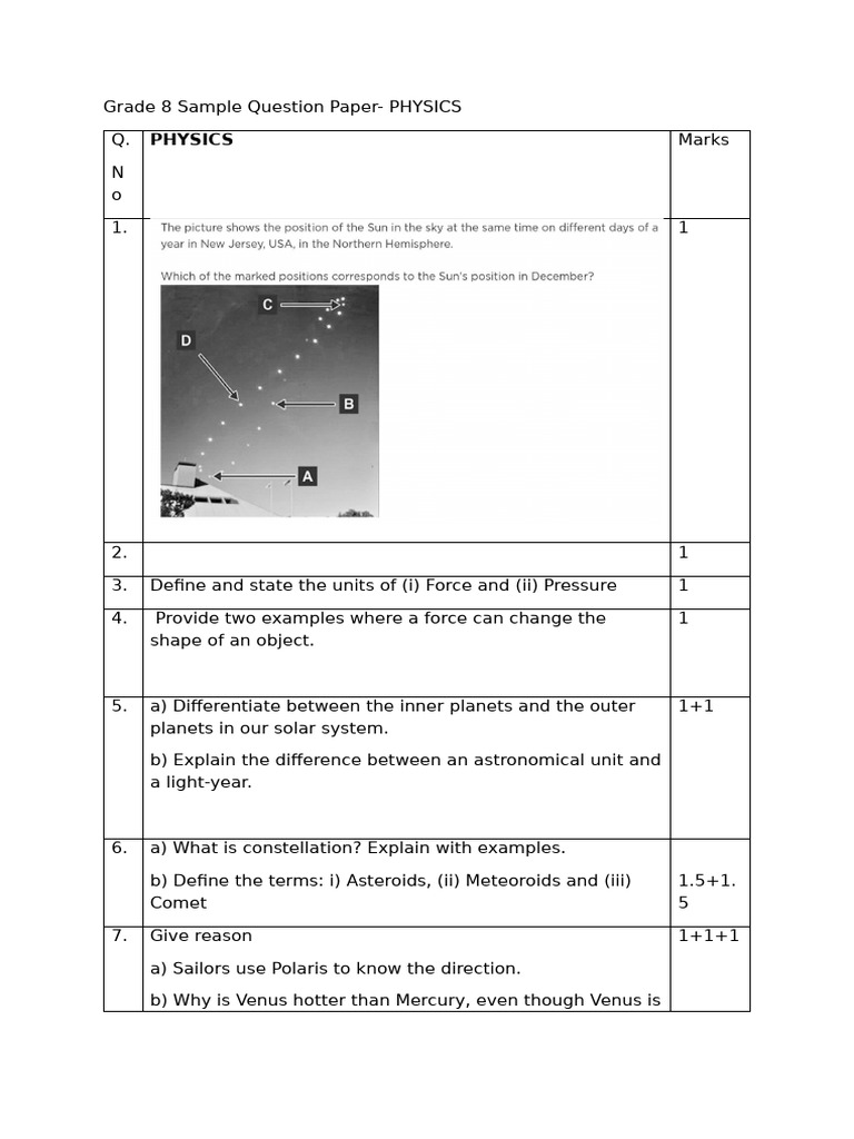 Grade 8 Physics Sample Question Paper | PDF