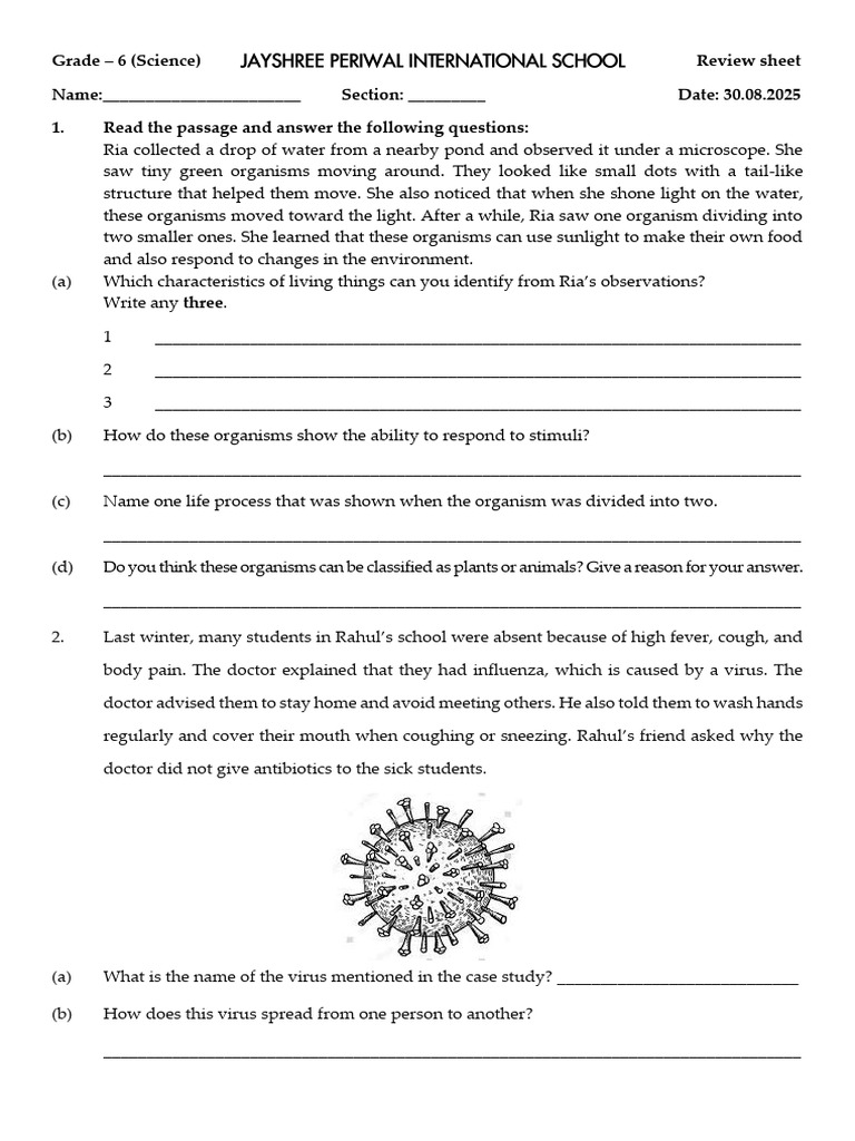 Science - Review Sheet - 30.08.25 | PDF