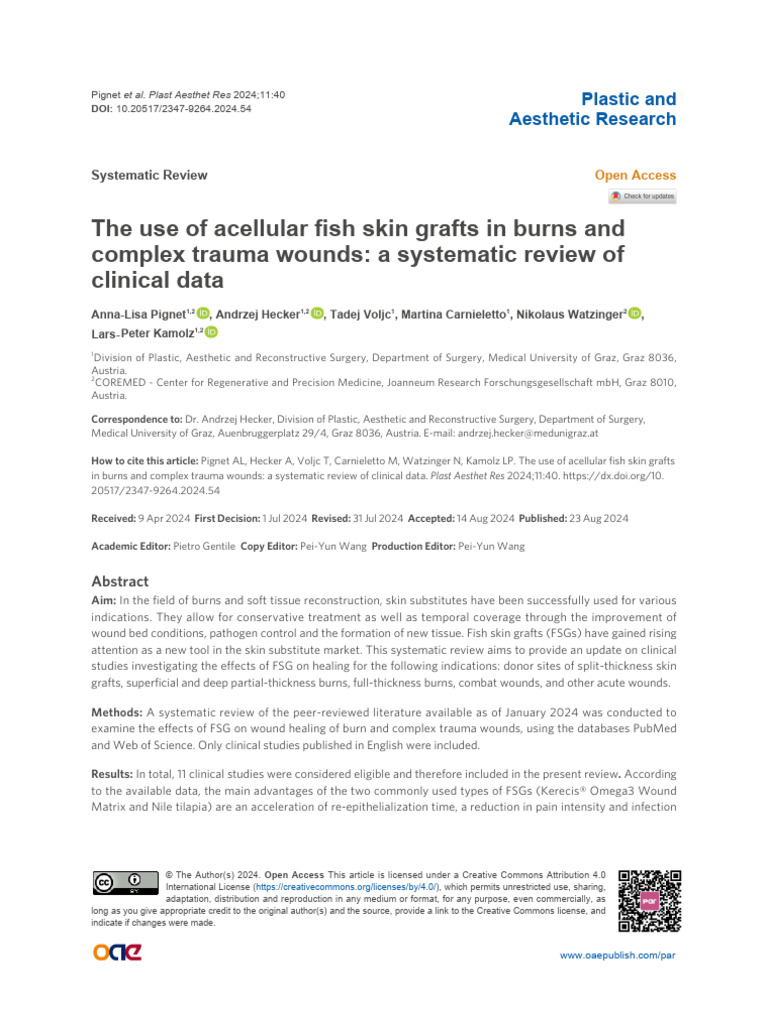 The Use of Acellular Fish Skin Grafts in Burns and | PDF ...