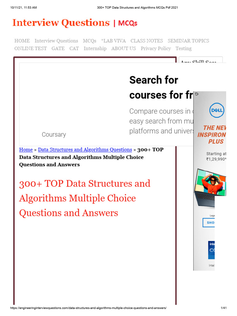300+ Data Structures MCQs for Exams | PDF | Queue (Abstract Data Type ...