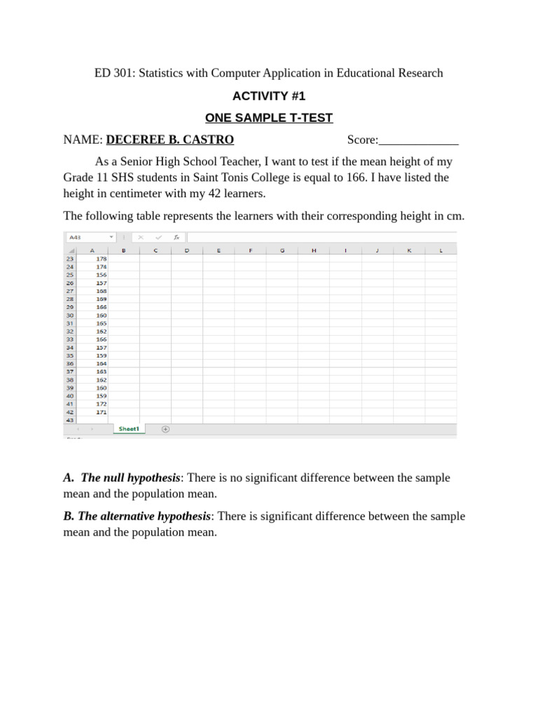 Castro, D.edited One Sample T-Test | PDF