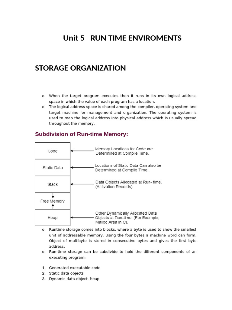 Run-Time Environments and Storage Allocation | PDF | Source Code ...