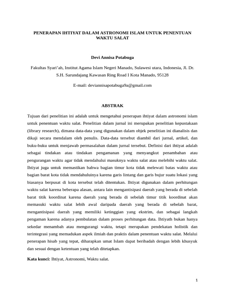 Penerapan Ihtiyat dalam Penentuan Waktu Salat | PDF