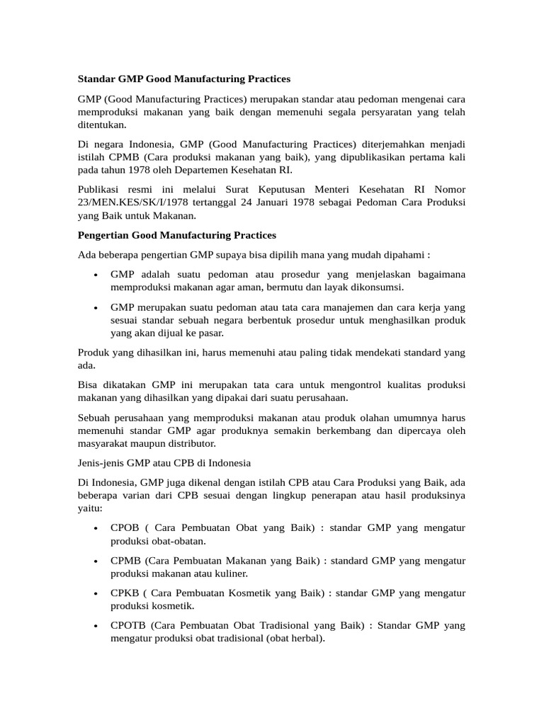 Standar GMP Good Manufacturing Practices | PDF
