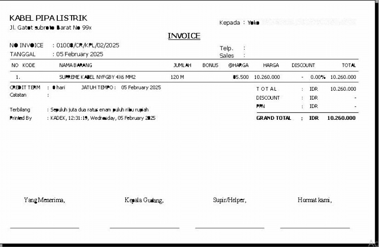 Invoice for Supreme Cable Purchase | PDF