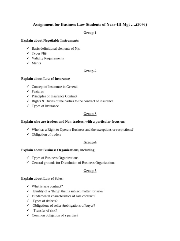 Business Law Assignment Guide for Year-III | PDF
