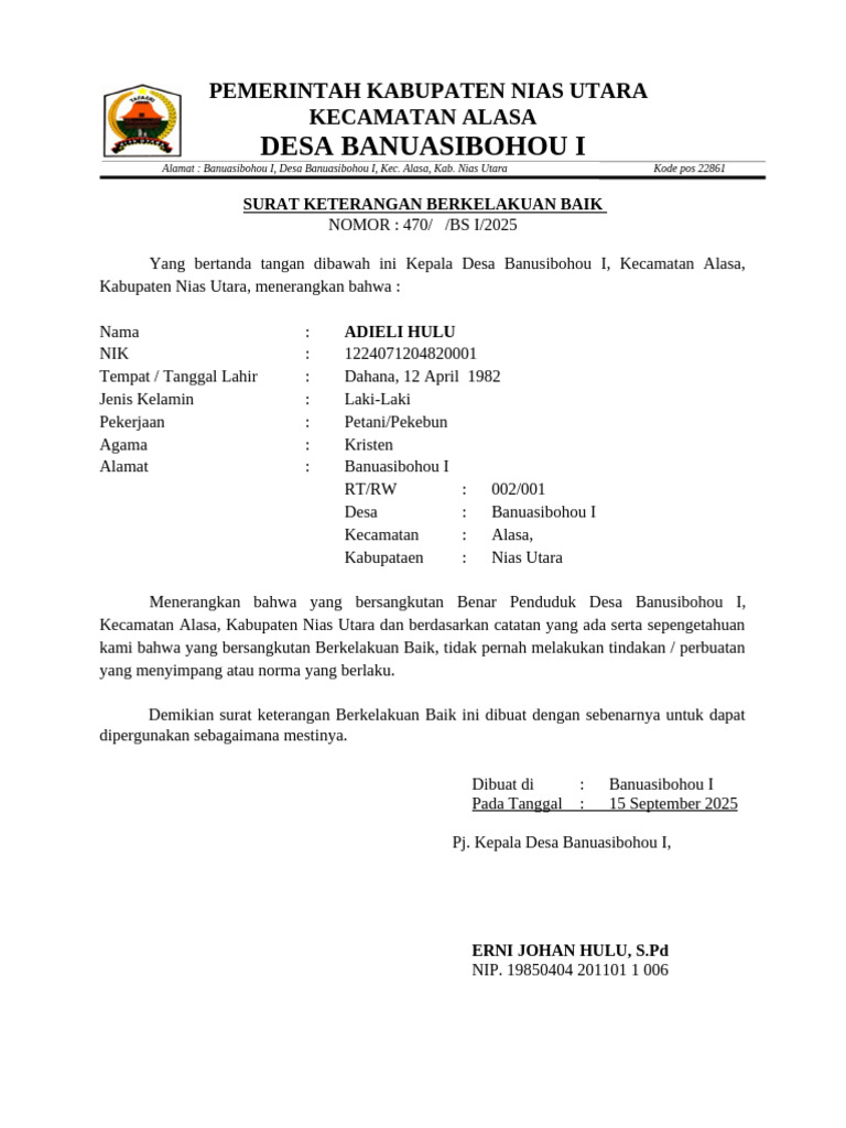 SURAT KETERANGAN BERKELAKUAN BAIK | PDF