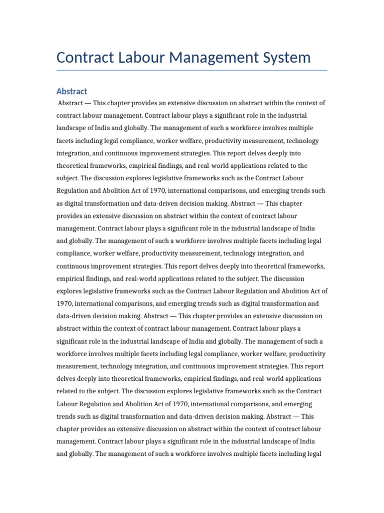 Contract Labour Management Insights | PDF | Employment | Regulatory ...