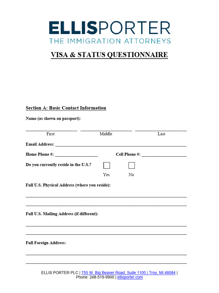 Visa & Status Questionnaire | PDF | Travel Visa | International Law